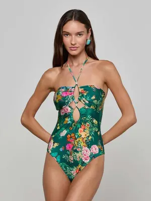 L'Agence Shiva One-piece Swimsuit - Bottle Green Multi Charonda Butterfly