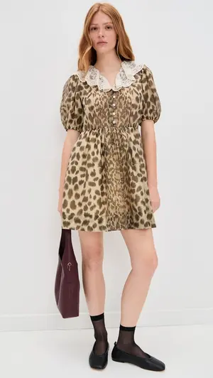 Sea Claude Leopard Print Lace Collared Mini Dress