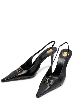 Saint Laurent Babylone 90 Leather Slingback Pumps - Black