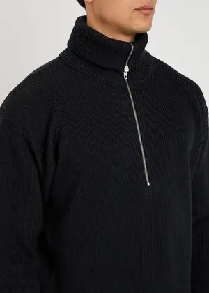 LEMAIRE Half-zip Ribbed Wool Jumper