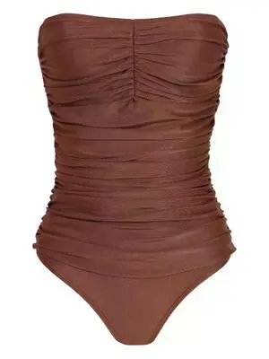 LYGIA & NANNY Ruched Strapless One-piece Swimsuit - Brown