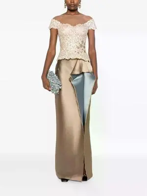 GEMY MAALOUF Straight Hem Ruffled Slit Skirt