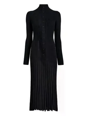 Proenza Schouler Ribbed Pleated Midi Day Dress - Black