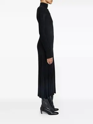 Proenza Schouler Ribbed Pleated Midi Day Dress - Black