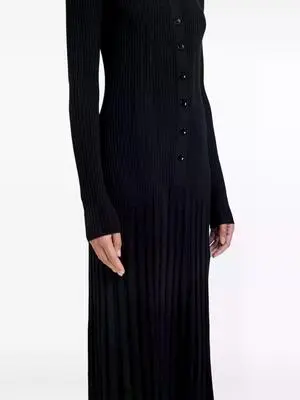 Proenza Schouler Ribbed Pleated Midi Day Dress - Black