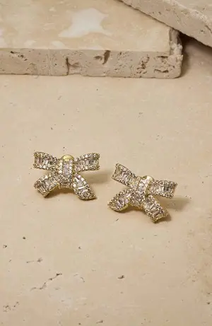 UNTAMED PETALS Alicia Crystal Bow Stud Earrings - Gold