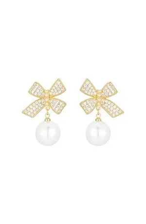 UNTAMED PETALS Jenny Bow Crystal And Pearl Drop Earrings - Gold