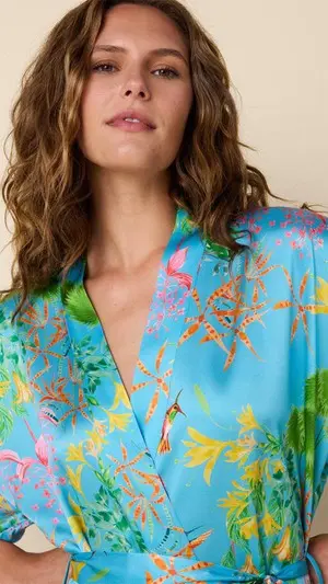 THE CAT'S PAJAMAS Silk Kimono Robe - Hummingbird