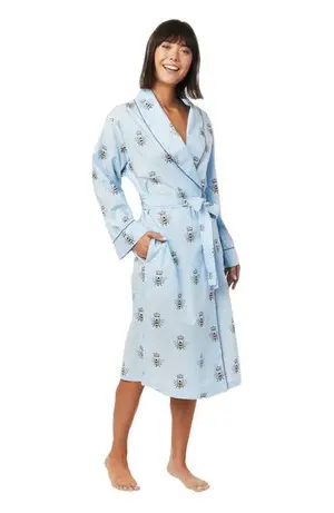 THE CAT'S PAJAMAS Flannel Shawl Collar Robe - Queen Bee Blue