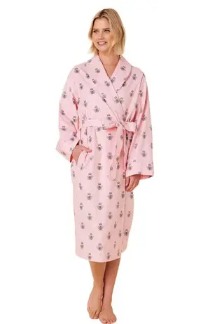 THE CAT'S PAJAMAS Flannel Shawl Collar Robe - Queen Bee Pink
