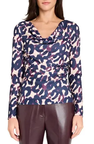 TAHARI ASL Abstract Leopard Print Cowl Neck Top