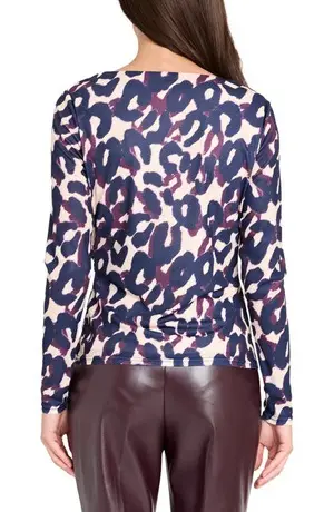 TAHARI ASL Abstract Leopard Print Cowl Neck Top