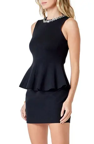 Endless Rose Jewel Trim Peplum Top - Black