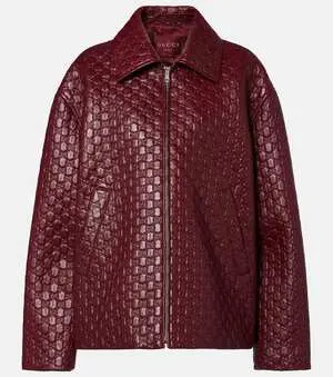 Gucci Gg Debossed Leather Jacket - Burgundy