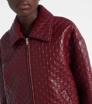 Gucci Gg Debossed Leather Jacket - Burgundy