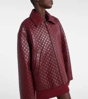 Gucci Gg Debossed Leather Jacket - Burgundy