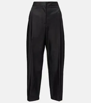 Alaïa Cropped High-rise Satin Tapered Pants - Black