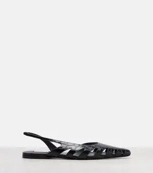 Alaïa Croc-effect Leather Slingback Flats - Black