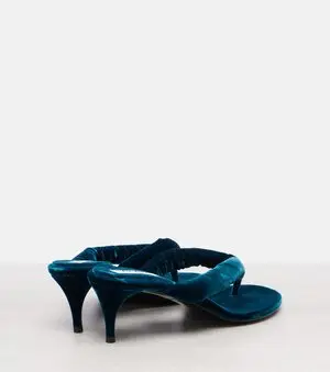 Alaïa Velvet Thong Sandals - Blue