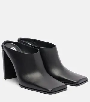 Alaïa Square Toe Leather Mules - Black