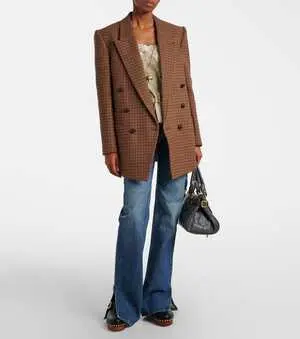 Chloé Checked Double-breasted Wool-blend Blazer - Brown