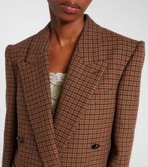 Chloé Checked Double-breasted Wool-blend Blazer - Brown