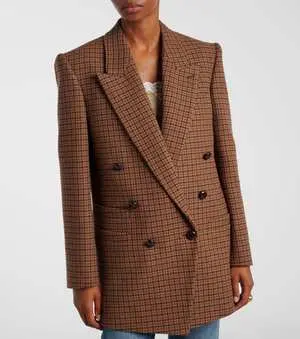 Chloé Checked Double-breasted Wool-blend Blazer - Brown