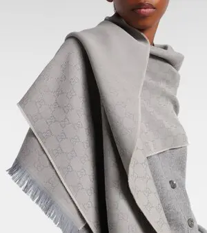 Gucci Gg Jacquard Wool Scarf - Grey
