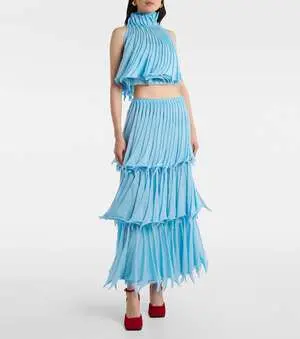 Alaïa Pleated Mesh Crop Top