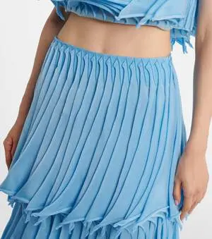 Alaïa Pleated Tiered Maxi Skirt - Blue