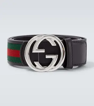 Gucci Interlocking G Web Leather Belt - Brown