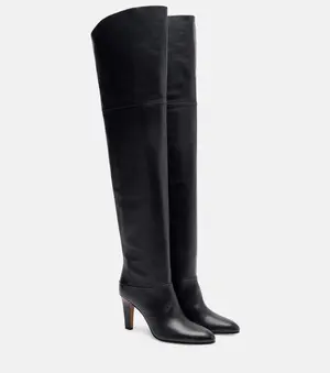 Women's Black Leather Knee Boots