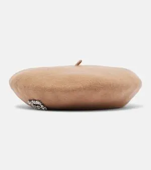 ROGER VIVIER Embellished Wool Beret - Beige