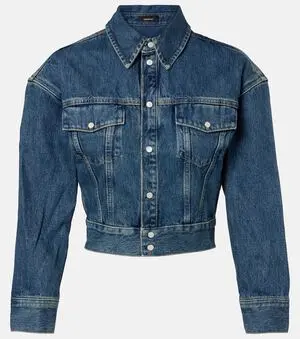 Wardrobe.NYC Cropped Denim Jacket - Blue