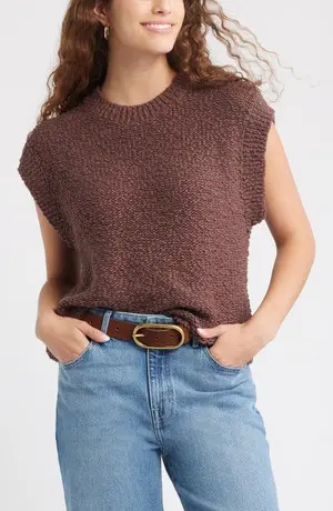 Treasure & Bond Slub Cotton Cap Sleeve Sweater - Brown Malicacia