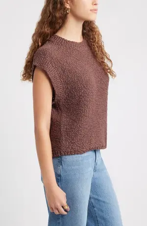 Treasure & Bond Slub Cotton Cap Sleeve Sweater - Brown Malicacia