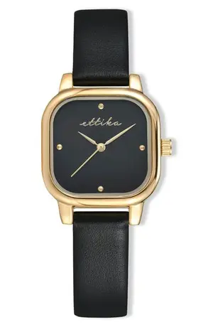 Ettika Classic Square Leather Strap Watch - Black