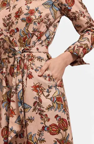 Foxcroft Agnes Autumn Leaf Print Corduroy Belted Dress