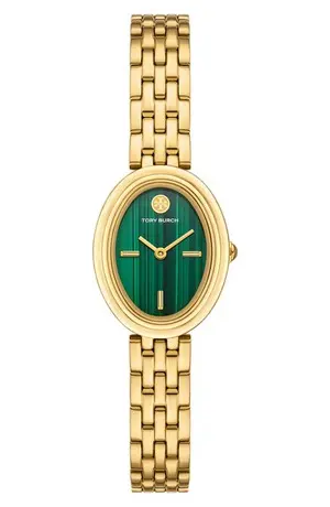Tory Burch The Oval Malachite Bracelet Watch - Gold/green