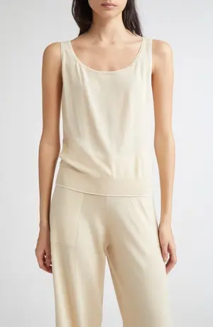 Eleventy Tipped Merino Wool Tank Top - Ivory