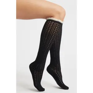 Free People Misty Pointelle Tall Socks - Black