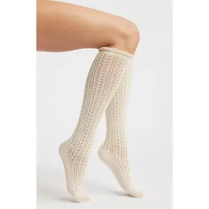 Free People Misty Pointelle Tall Socks Cream