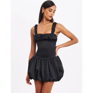MISS CIRCLE NEW YORK Aubrey Ruffled Bubble Hem Mini Dress - Black