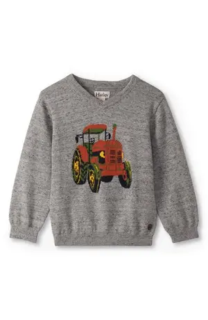 HATLEY Cotton Intarsia Tractor V-neck Sweater