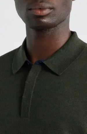 Robert Barakett Thomas Merino Wool Long Sleeve Polo - Olive