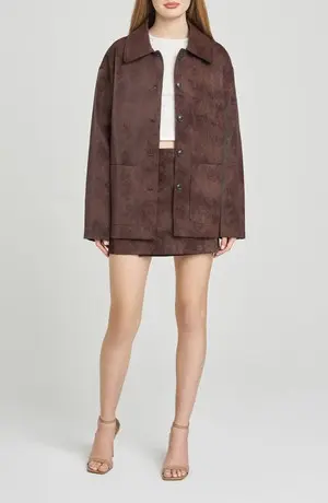 WAYF Freya Faux Suede Mini Skirt - Espresso