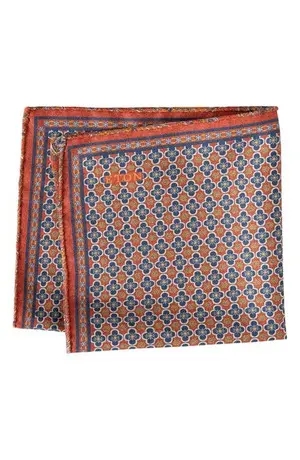 Eton Orange Quatrefoil & Paisley Reversible Wool Pocket Square - Medium Orange
