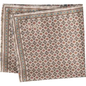Eton Beige Quatrefoil & Paisley Reversible Wool Pocket Square - Light Beige