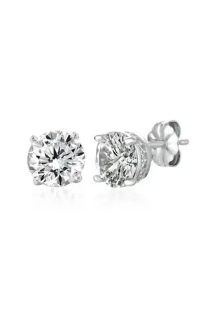 CRISLU Brilliant Cut Cubic Zirconia Stud Earrings - Pure Platinum/clear Stone