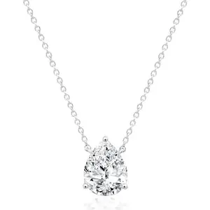 CRISLU Solitaire Pear Pendant Necklace - Pure Platinum/clear Stone